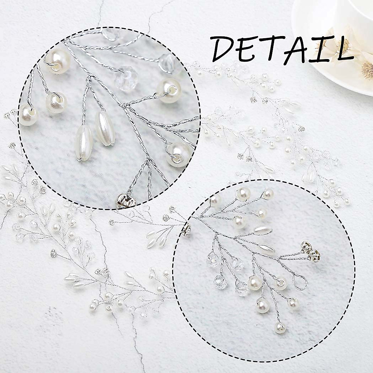 GENBREE Bride Pearl Wedding Hair Piece Rhinestone Hair Vine Bridal Headpiece Silver Hair Accessories for Women (19.7in) (A-Silver)