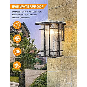 Rustic Outdoor Wall Light Fixture 13.8"H Waterproof Exterior Wall Sconces Black Metal with Clear Seeded Glass Shade Outdoor Wall Lantern for Exterior House Patio Porch,Entryway,Garage Wall Lamps