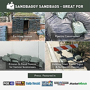 Sandbaggy - Empty Poly Sandbags W/UV Protection - Size: 14" x 26" - Color: Green - Military Grade (50 Bags)