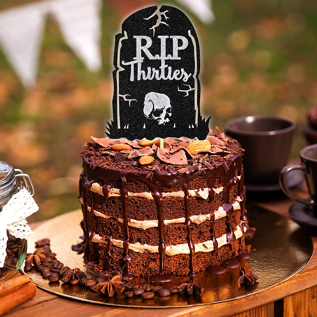 Rip Thirties Cake Topper, Death to My Youth/Rip to My 30th Cake Decor, Happy 40th Bithday Party Decoration Supplies, Black and Silver Glitter