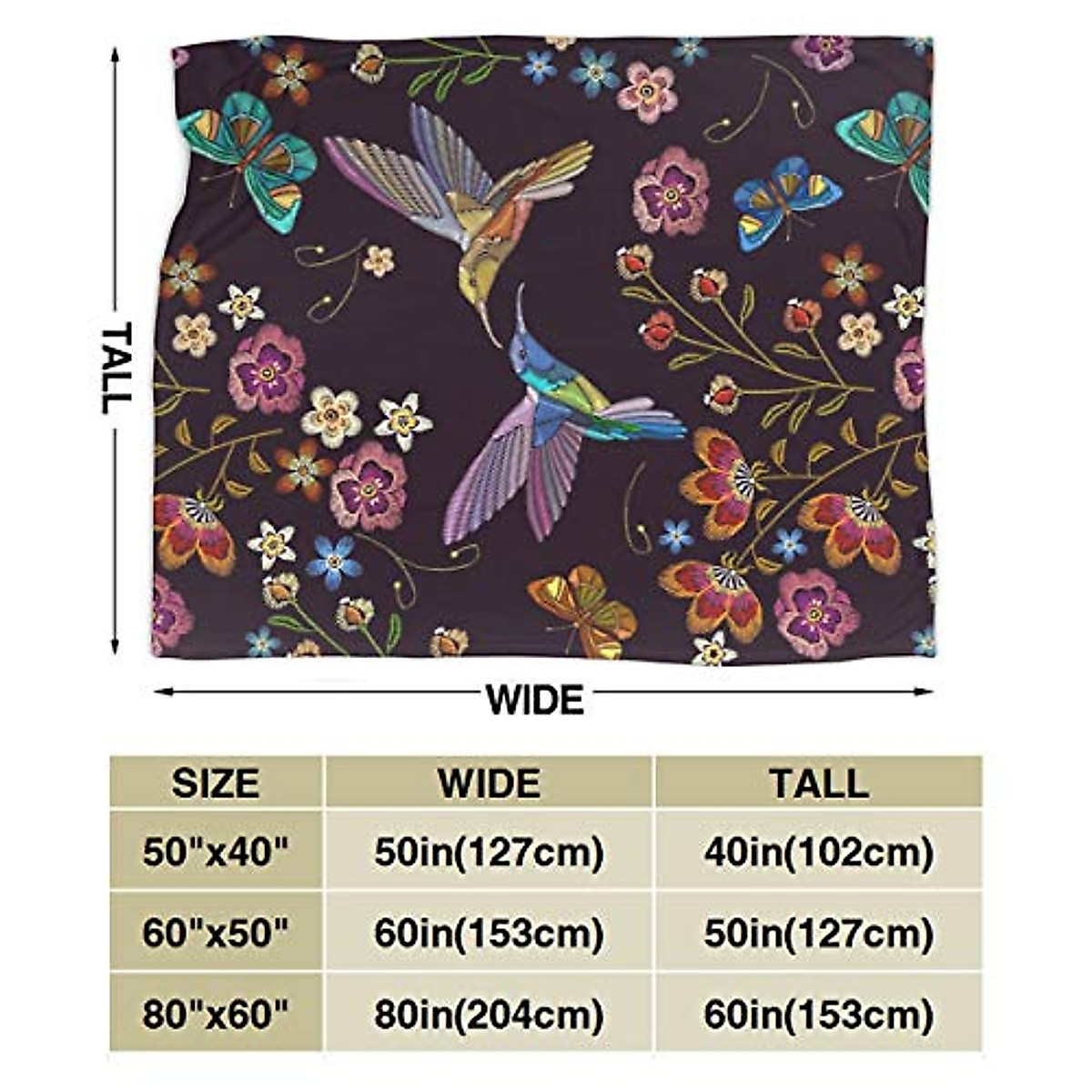 Abucaky Hummingbird Bird Fleece Throw Blanket Ultra Soft Cozy Blooming Flowers Decorative Flannel Blanket All Season for Home Couch Bed Chair Travel 50x40in