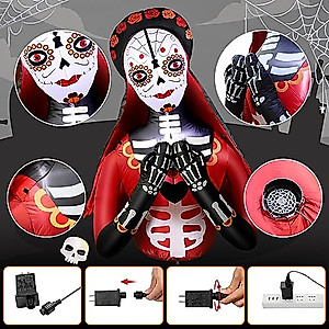 5FT Halloween Inflatables Day of The Dead Sugar Skull Blow Up Decorations with LED Lights and Built-in Sandbags, IDia De Los Muertos Decoration for Holiday Party Indoor Outdoor Garden Lawn Decor