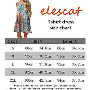 Boho Tshirt Dresses for Women Beach Casual Sleeveless Floral Shift Pockets Swing Loose (L,Bohemian Light Blue)