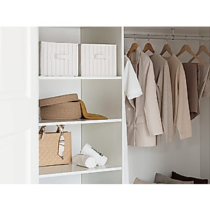 StorageWorks Storage Baskets for Shelves, Fabric Closet Storage Bins with Handles, Rectangle Basket Organizer, White with Grey, Dotted Line, 2-Pack