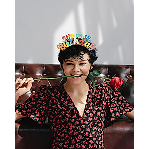 DOINIDAMI Birthday Crown for Girl, Multicolour Colorful Headbands for Women,Gold Double Tiara Princess Queen Party Gifts Decorations Supplies,16,18,21,30,40,50 or Any Other Birthday Party