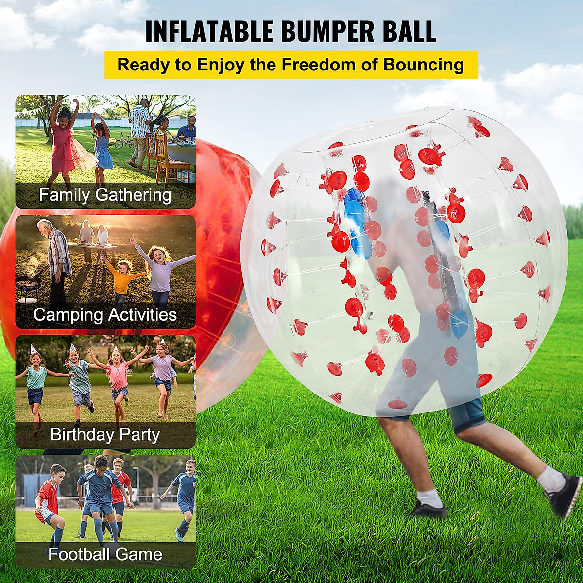 Happybuy Inflatable Bumper Ball 4 FT / 1.2M Diameter, Bubble Soccer, Blow It Up in 5 Min, Inflatable Zorb Ball for Adults or Children