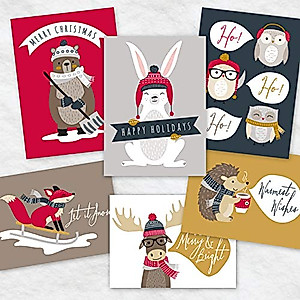 Woodland Animals Holiday Card Pack / 36 Cards And Envelopes Set / 6 Cards Of Each Winter Design/Cheerful Verses Inside/Christmas Greeting Card Set