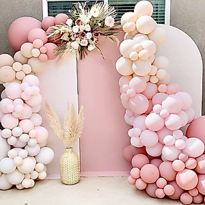 Boho Pink Balloon Arch Garland Kit, SCMDOTI Blush Pink Balloon Arch with Double Stuffed Dusty Pink Nude Neutral Balloons for Baby in Bloom Baby Shower, Birthday, Weddings,Bridal Shower Decoration