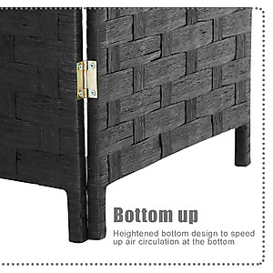 Her Majesty Room Divider Wood Screen 4 Panel Divider Wood Folding Portable Partition Indoor Furniture Screen Partition Frame Home Decor Mesh Woven Design Room for Home Office, Black