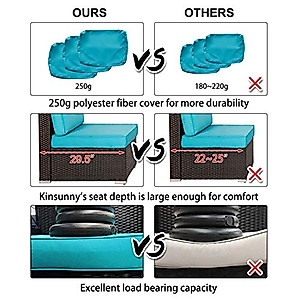 Kinsunny Peach Tree 7 PCs Outdoor Patio Furniture Sets PE Rattan Wicker Sofa Sectional Furniture Set with 2 Pillows and Tea Table