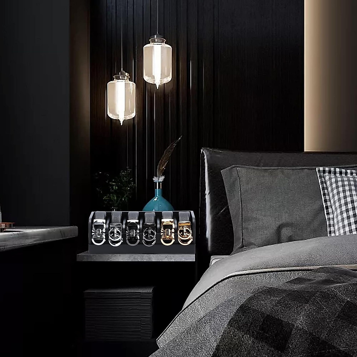 MinBoo Bamboo Belt Organizer Box,6 Grids Belt Rack for Closet and Drawer, Belt Storage Organizer and Displayer for Men Women