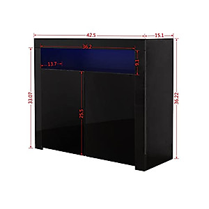 Goujxcy LED Kitchen Sideboard Storage Buffet Cabinet High Gloss for Living Room, Modern Wooden Unit Cupboard TV Stand with 2 Doors for Hallway Dining Room (Black6)