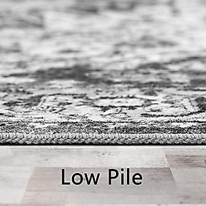 CAROMIO Grey Area Rug Washable Boho Distressed Rug Large Non-Slip 8x10 Area Rug Low-Pile Stain Resistant Vintage Area Rug for Living Room Bedroom, 8' x 10' Grey