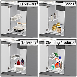Elsjoy Under Sink Pull Out Sliding Shelf, 2 Tier Cabinet Storage Organizer Slide Out Drawer Basket with EVA Liner Pads for Kitchen, Bathroom, Request at Least 13.5" Cabinet Opening