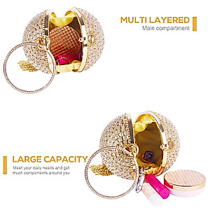 Lanpet Women Round Ball Crystal Evening Clutch Purse Tassel Wedding Party Handbags,Gold