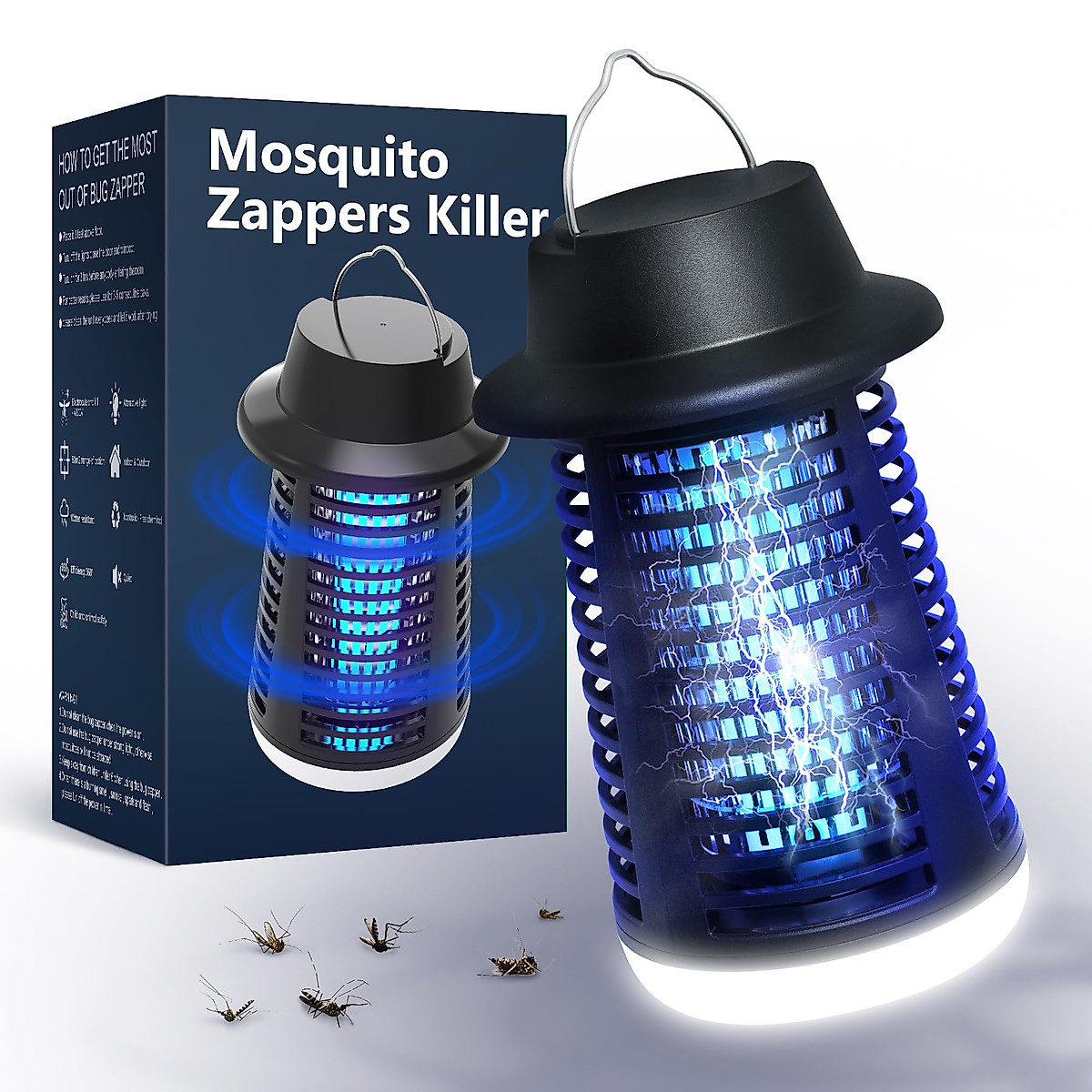 Swift Catch Bug Zapper Outdoor, Portable Mosquito Zapper 2 in 1 with LED Night Light,Waterproof Insect Zapper Electric Fly Trap,4000V Effective Mosquito Killer Ideal for Backyard,Patio,Camping,Fishing