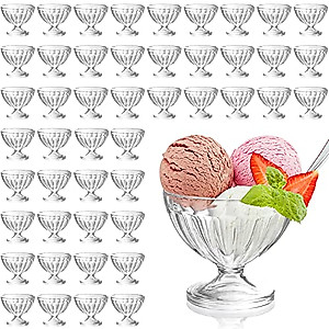 48 Pcs 8 oz Plastic Ice Cream Dessert Bowls Bulk Sundae Trifle Cups Clear Footed Milkshake Bowl Small Parfait Mousse Crystal Dish Holder Salad Condiment Fruit Bowl Holiday Wedding Picnic Party Favor