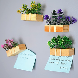 4pcs Cute Flower Refrigerator Magnets with Handmade Orchid Wooden Pot, Simulation Plant Refrigerator Magnet for Adults, Mini Decor Magnet for Fridge, Home, Kitchen, Office, School, Locker, Whiteboard
