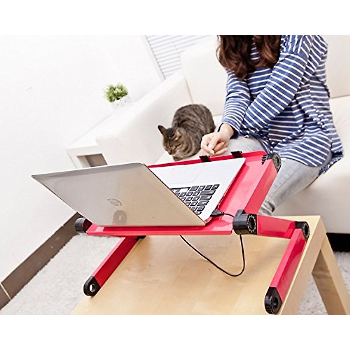 Goldball Portable Laptop Computer Desk Adjustable Vented Laptop Table Portable Bed Tray Book Stand Multifunctional & Ergonomics Design Dual Layer 17” Laptop Computers or Smaller (Rose Red)