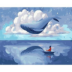 FILASLFT Painting by Number for Adults, Paint by Numbers Whale Ocean for Kids and Beginner, Oil Painting on Acrylic Canvas Paintwork, Wall Decor（16x20inch）