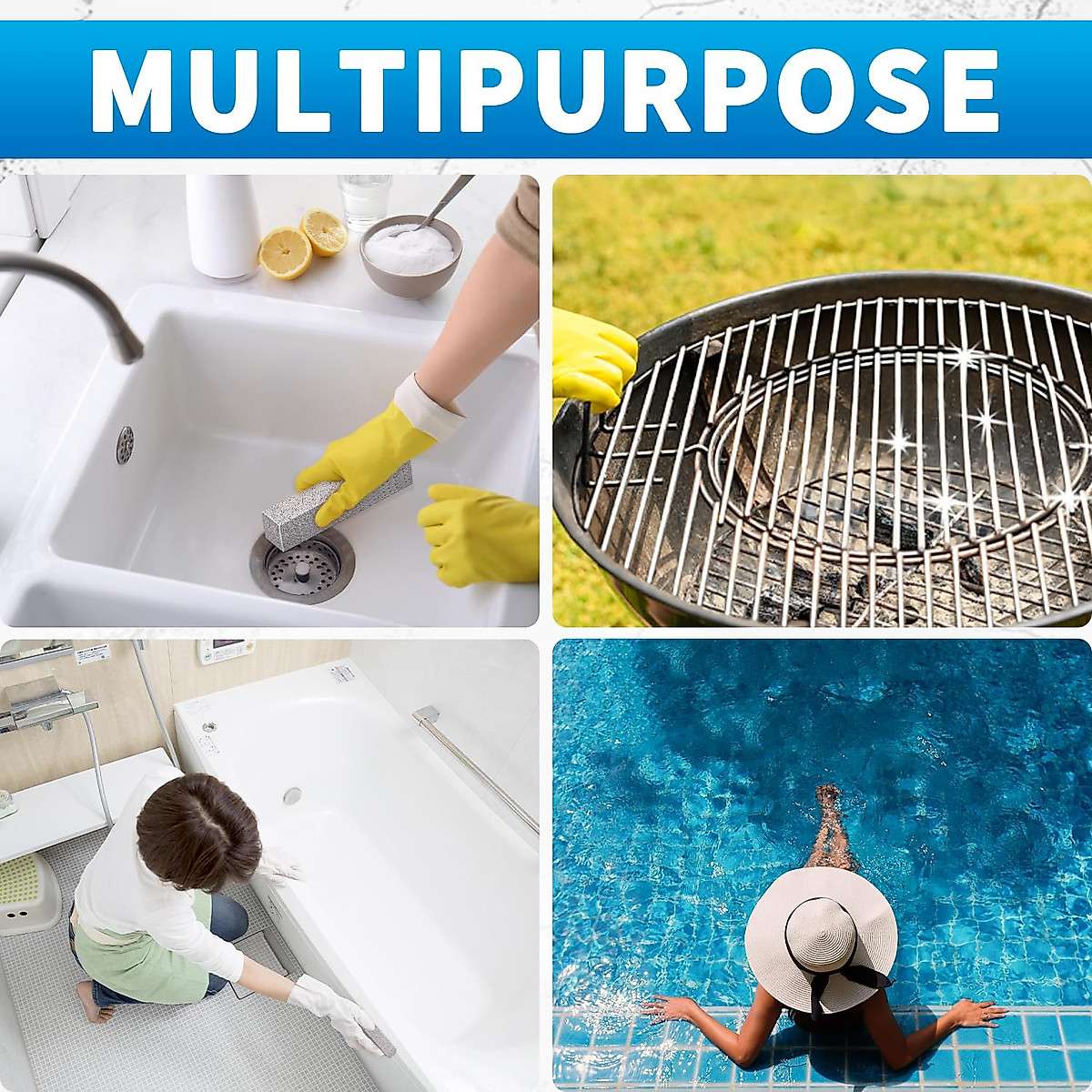 4TH Pumice Stone for Toilet Bowl Cleaning,Remove Away Limescale Stain,Hard Water Rings,Calcium Buildup,Iron and Rust,Scouring Stick for Tile/Bath-tub/Kitchen/Grill/Household - 4 Pack