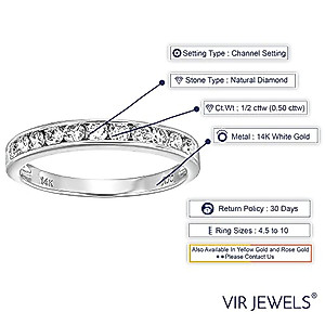 Vir Jewels 1/2 carat (ctw) Diamond Wedding Anniversary Band for Women, Half Eternity Round Diamond Engagement Ring 14K White Gold Channel Set 0.50 cttw, Size 7