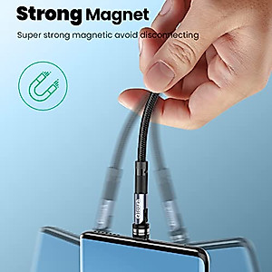 Magnetic Charging Cable 5-Pack (1.6/3.3/3.3/6.6/10FT) - 540° Rotating 3 in 1 Magnetic Phone Charger Cable with LED Light - 90° Angle Connector, Compatible with Micro USB, Type C Smartphone (Black)