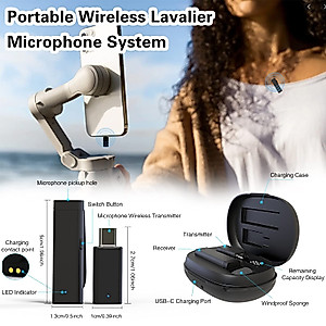 Wireless Lavalier Microphone System for Android/Computer/Laptop, Mini Bluetooth Microphone Cordless Lav Mic with 30Hours Charge Case,USB-C Lapel Microphone Wireless for YouTube Podcast Tiktok Vlog ect