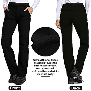 Women's Hiking Waterproof Pants Outdoor Windproof Fleece lined Soft Shell Insulated Winter Pants Fishing Safari Travel, Black 6