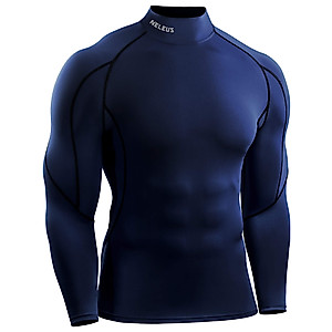 NELEUS Men's Compression Shirts Dry Fit Long Sleeve Mock Neck Shirts,3 Pack,5059,Black/Grey/Navy Blue,US S,EU M