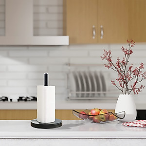 Hesalux Paper Towel Holder Black Matte - Stainless Steel Kitchen Paper Towel Stand, Kitchen Roll Dispenser for Any Kitchen or 15.5x4.6x29.2 cm