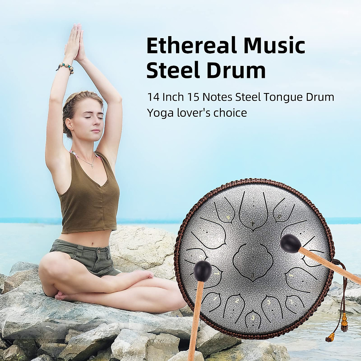 15 Notes Steel Tongue Drum, 14 Inch Harmonic Handpan Drum Percussion Instrument with Mallets Travel Bag for Meditation,Women's Yoga Steel Tongue Drum (WHITE)