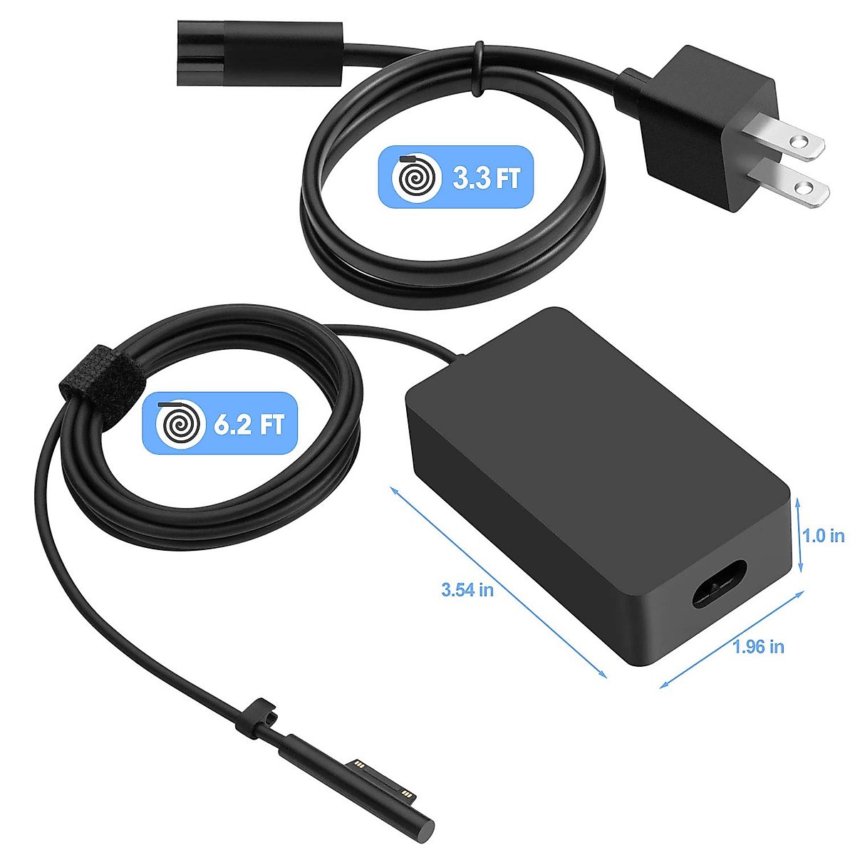 65W Surface Pro Laptop Charger AC Adapter for Microsoft Surface Pro 3, 4, 5, 6, 7, 8, 9, 10, X, Surface Book 3, 2, 1, Windows Surface Laptop 6, 5, 4, 3, 2, 1, Surface Go Tablet, with 6.2ft Power Cord