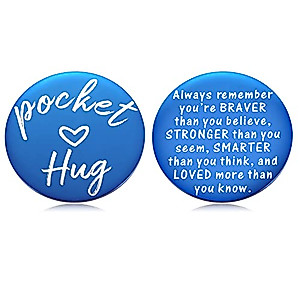 MIXJOY 2-Sided Little Pocket Hug Token Thinking of You Miss You Gift - You are Braver Than You Believe Cheer Up Gifts Good Luck Cancer Get Well Soon Coin, 1.5", Blue