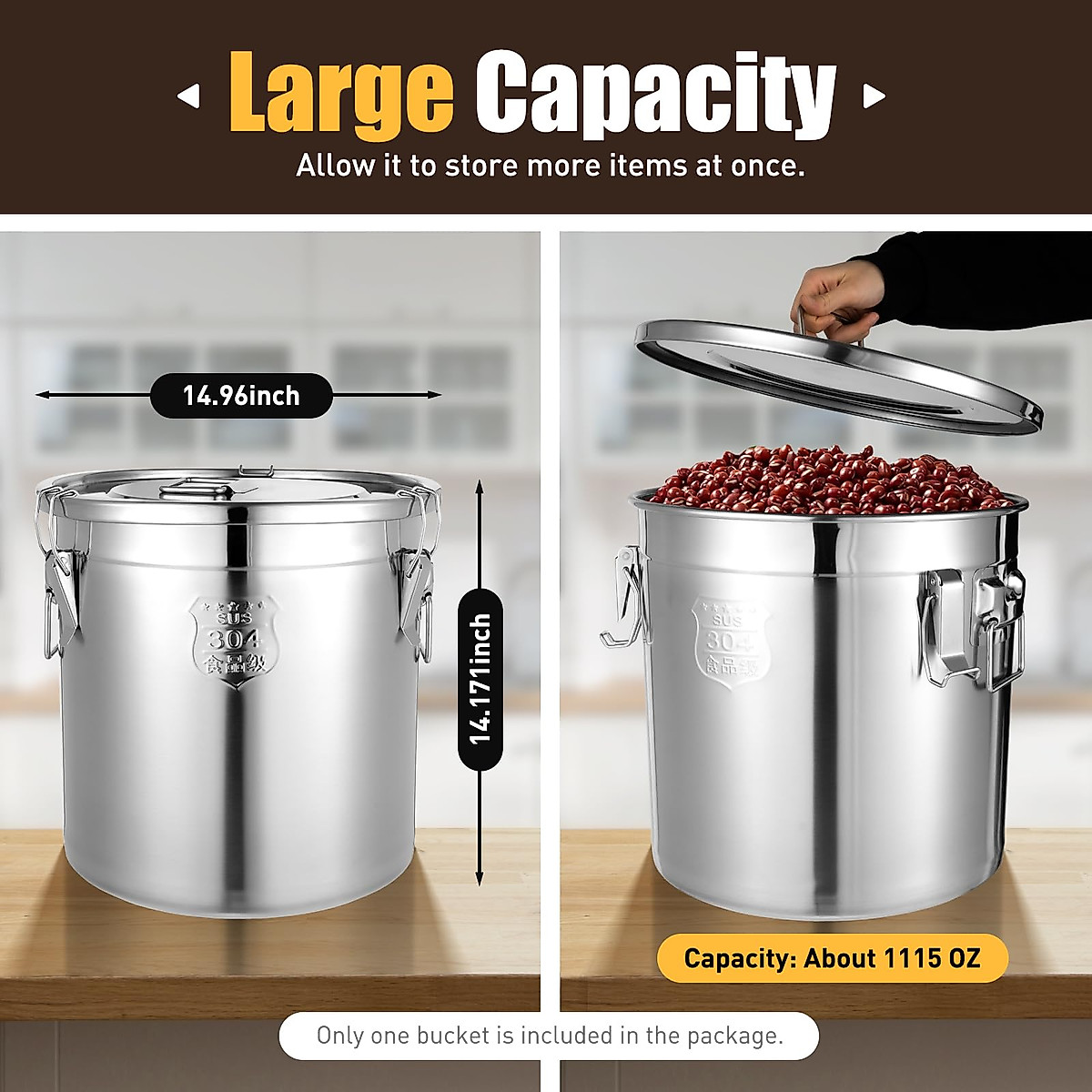 GXFCHYL Stainless Steel Airtight Canister for Kitchen, Rice Cereal Grain Canisters Container with Handles and Lid for Household Kitchen Food (33, Cylinder, 1, JJFTBLC3WDHS8-SHA)