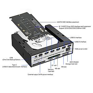 Bewinner 5.25 inch Multi Function Computer Media Front Panel,PC Dashboard NGFF M.2 MSATA 16TB OTB One Click Backup for Desktop