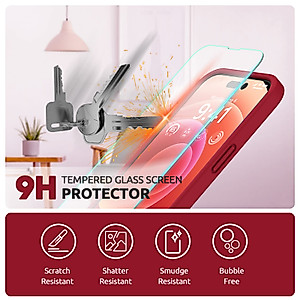 pcgaga Liquid Silicone Case for iPhone 14 Pro Max with Screen Protector [Camera Protection] [Microfiber Lining] Slim Shockproof Protective Phone Cover, 6.7 Inch, Red