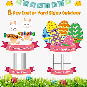 59.5 inch Easter Decorations Outdoor Easter Egg and Bunny Yard Signs Spring Easter Signs with Metal Stakes Easter Lawn Sign Decor for Easter Party Garden Patio