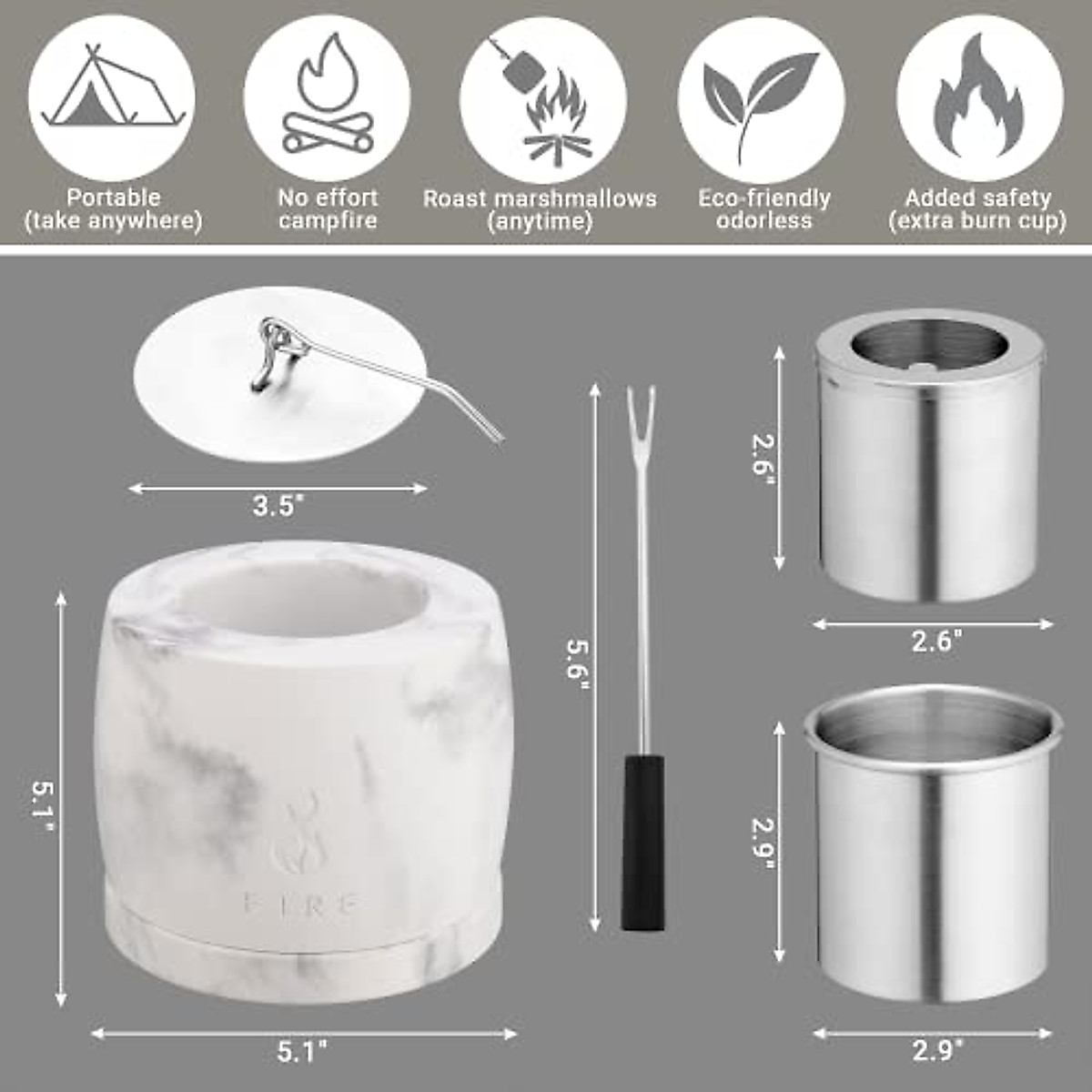 The-Fire Tabletop Fire Pit - Small Fire Pit - Smores Maker Tabletop Indoor Outdoor Featuring Dual Flame Marble Effect Mini Personal Fireplace for Indoor & Garden