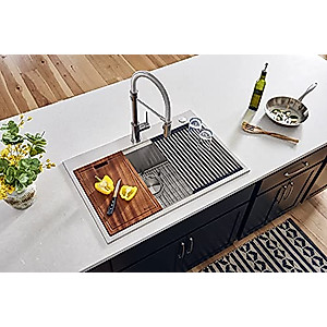 Ruvati 33 x 22 inch Workstation Drop-in Topmount Kitchen Sink 16 Gauge Stainless Steel Single Bowl - RVH8003