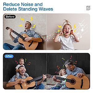 52 pack Acoustic Panels Self-Adhesive, 1" X 12" X 12" Quick-Recovery Sound Proof Foam Panels, Acoustic Foam Wedges High Density, Soundproof Wall Panels for Home Studio,black-01