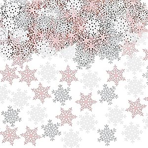 200Pcs Snowflakes Confetti Decorations for Winter Wonderland Decorations, White Pink Silver Winter Snowflake Confetti for Winter Christmas Birthday Holiday Party Table Decorations Supplies