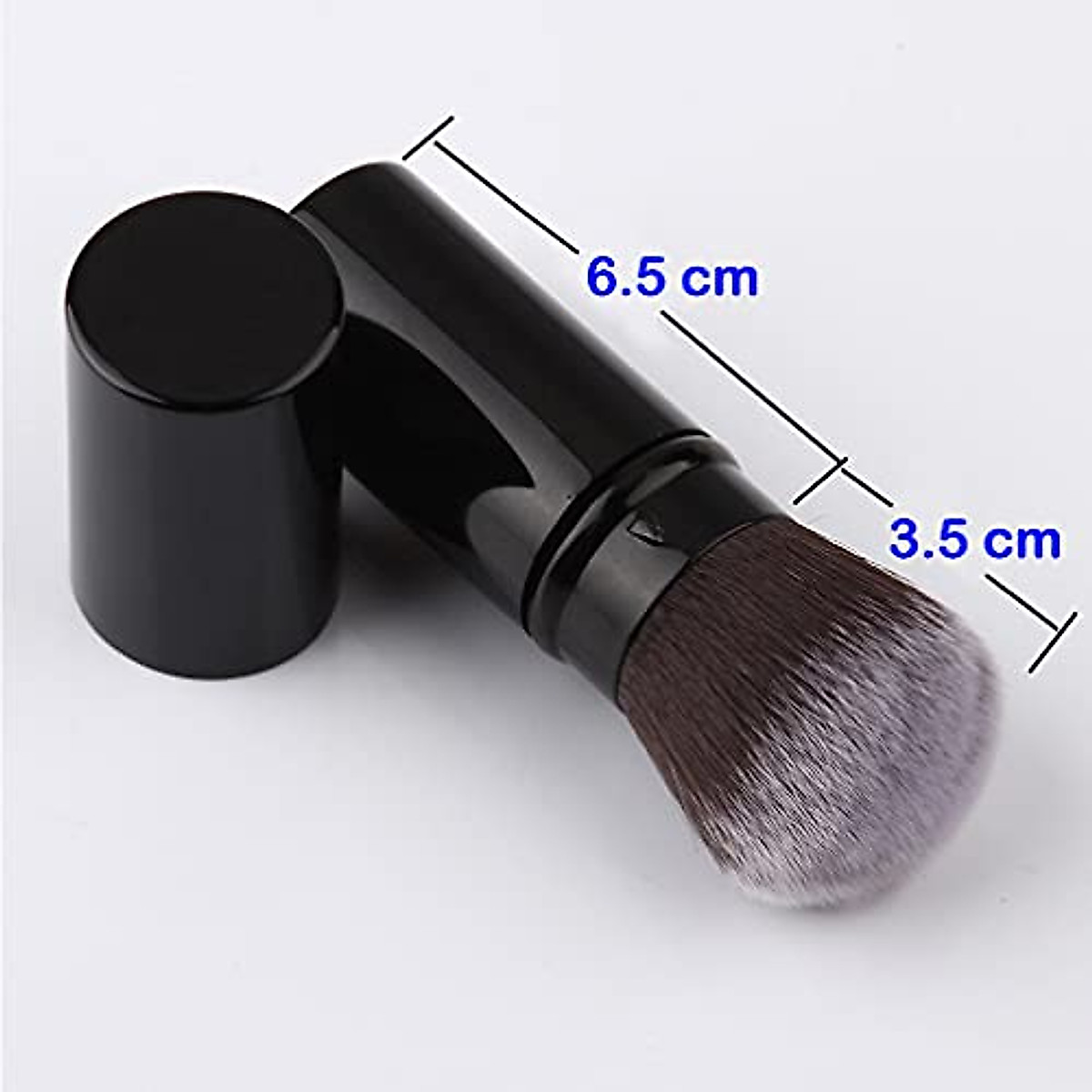 RN BEAUTY Retractable Kabuki Brushes Foundation Brush Powder Brush Blush Brush Extensible Makeup Brush Face Blender Brush Professional Mineral Blending Buffing Concealer Brush Aluminum Case Portable With Cover (Round Top, Black)