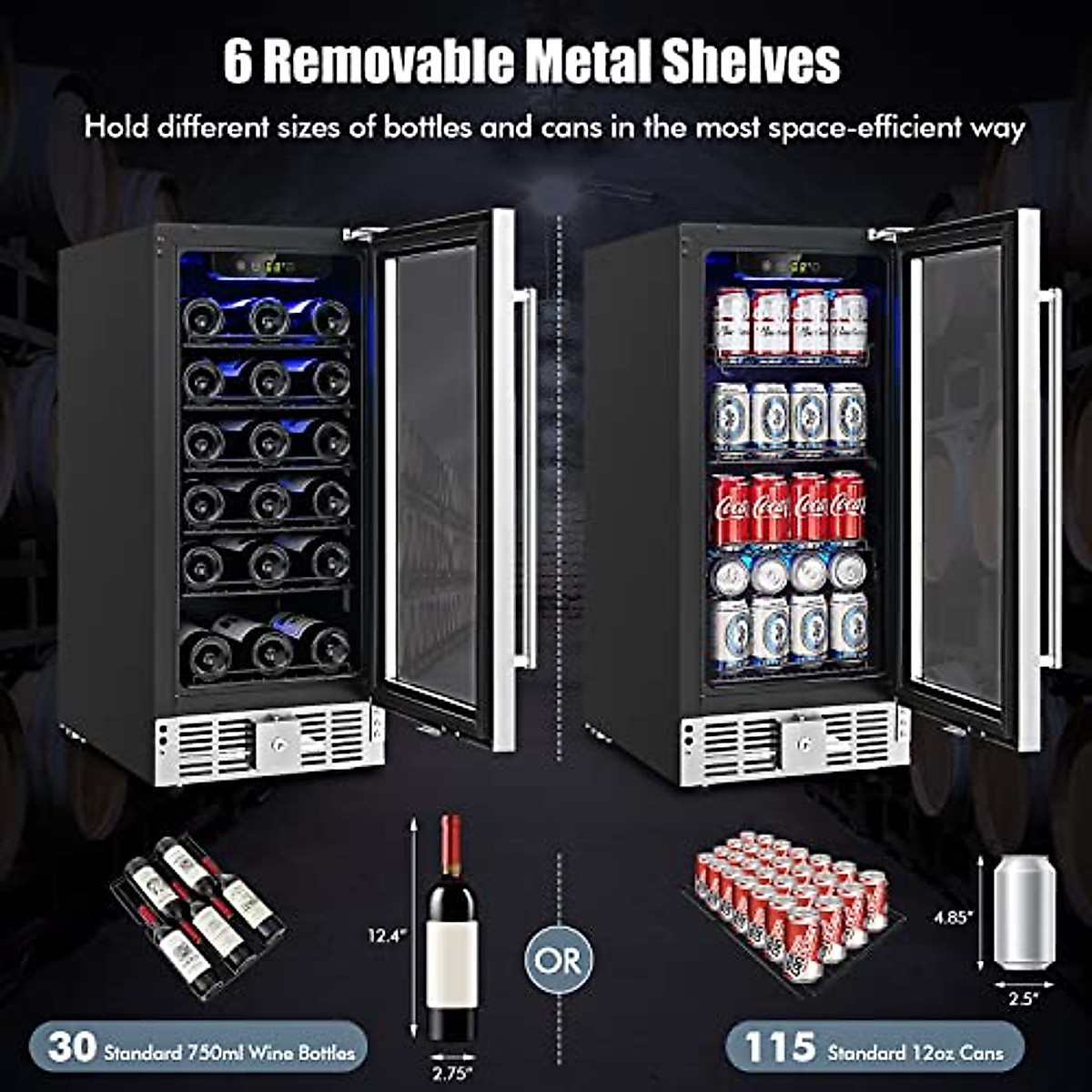 LDAILY 15” Wine & Beverage Cooler, Built-in/Freestanding Wine Refrigerator w/Temperature Memory, Dual-Layer Tempered Glass Door, Lock & Keys, Under Counter Mini Fridge for Soda, Beer, Wine, Bar