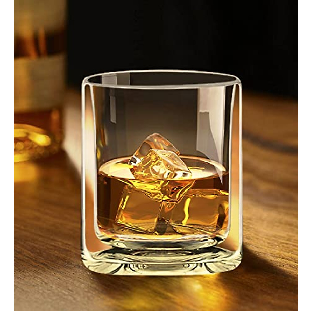 Sun's Tea Double Walled Drinking Glass, Manhattan-Style Glass for Hot and Cold Liquids, Whiskey, Bourbon, Vodka, and Scotch Borosilicate Clear Glass, Set of 2