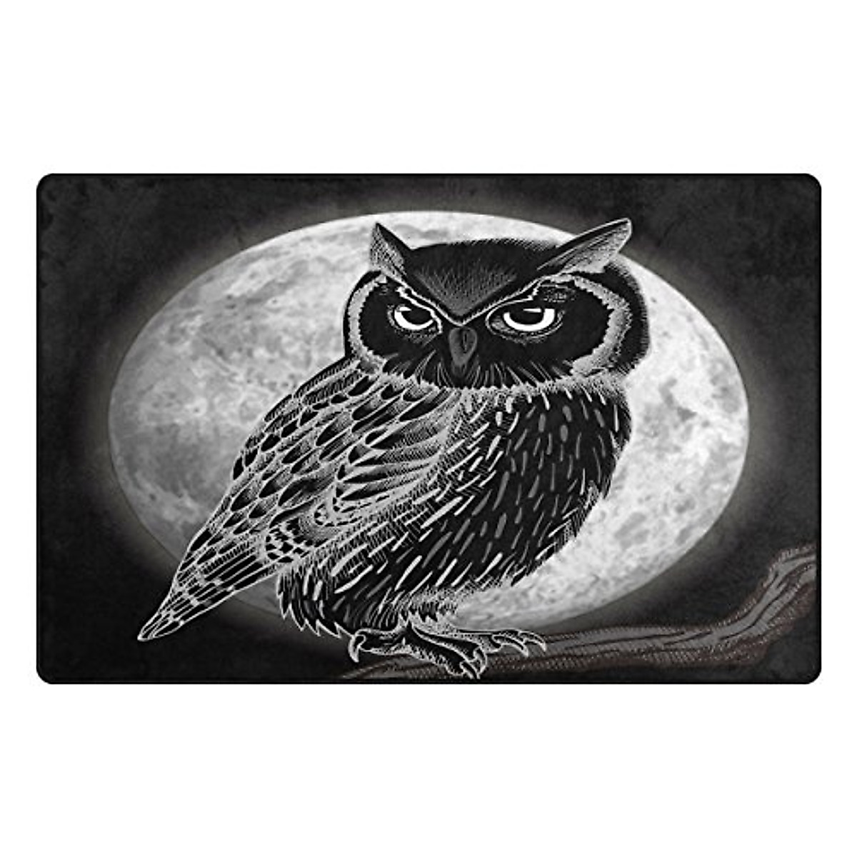 WOZO Black Moon Night Owl Area Rug Rugs Non-Slip Floor Mat Doormats Living Dining Room Bedroom Dorm 60 x 39 inches inches Home Decor