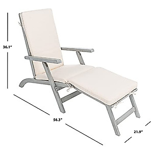 SAFAVIEH Outdoor Collection Palmdale Grey Solid Wood/Beige Cushion Chaise Lounge Chair (PAT7015D)
