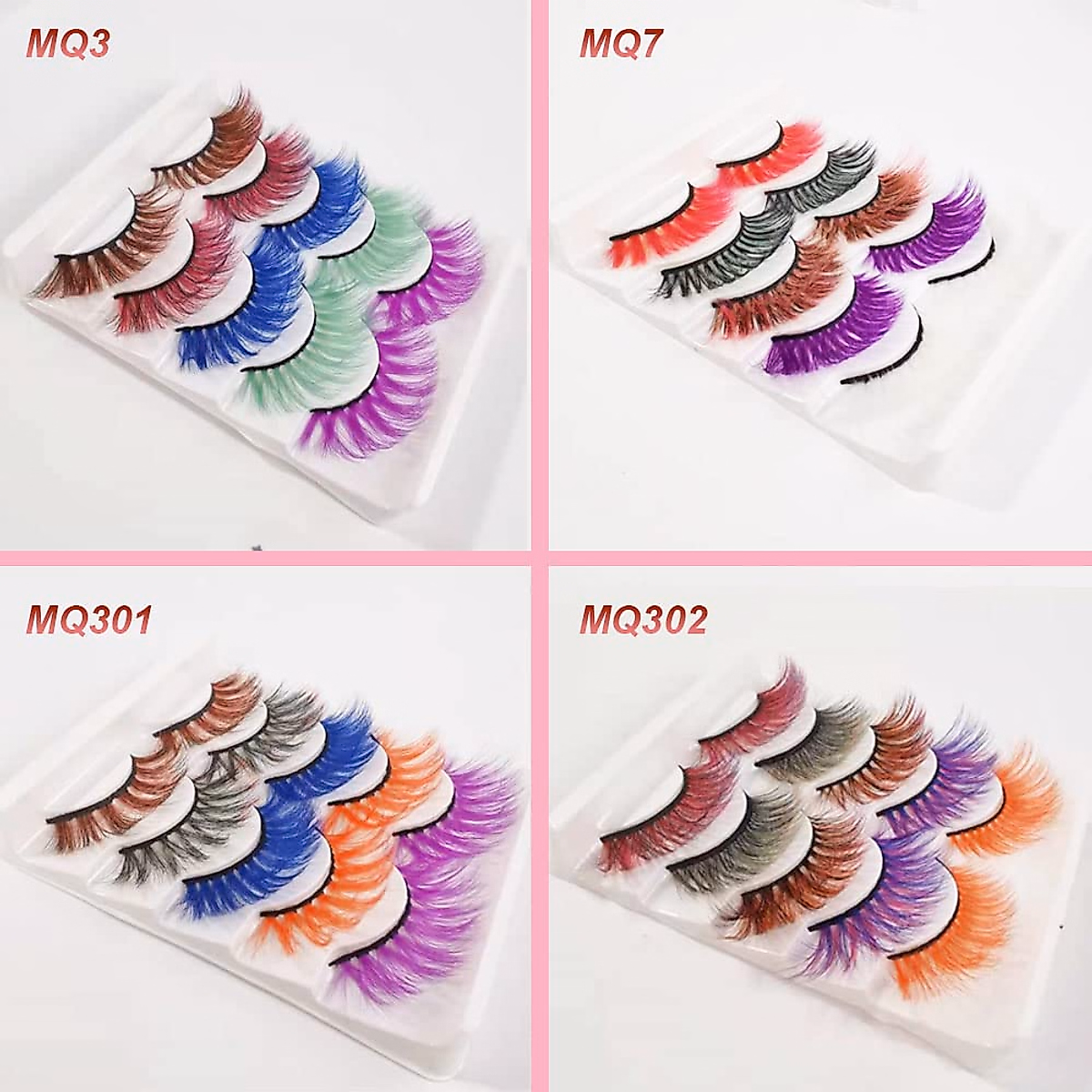 Colored Lashes Halloween Colorful Eyelashes Easter Faux Mink False Eye Lashes With Color Cosplay Long Dramatic Party Fake Eyelashes Extensions Makeup Tools 5 Pairs (MQ3-15MM)