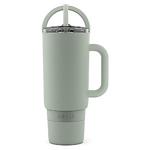 Ello Port 40oz Tumbler with Carry Loop & Integrated Handle, Vacuum Insulated Stainless Steel Reusable Water Bottle, Travel Mug with Leak Proof Lid & Straw, Perfect for Iced Coffee & Tea, Sage