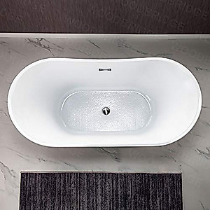 WOODBRIDGE 59" Acrylic Freestanding Bathtub Contemporary Soaking White Tub with Chrome Overflow and Drain，B0016 -C-Drain &O